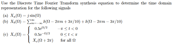Solved Use the Discrete Time Fourier Transform synthesis | Chegg.com