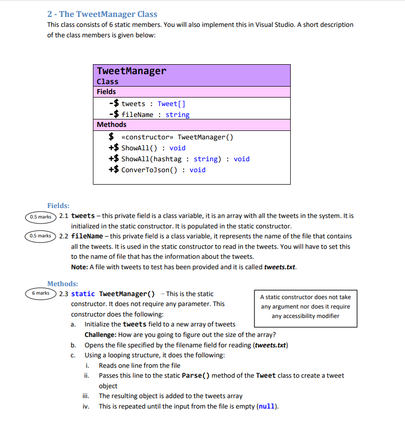 Solved 1 - The Tweet Class The Tweet class consist of 9 | Chegg.com