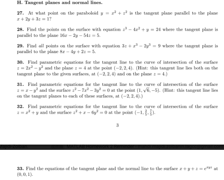 Solved H. Tangent planes and normal lines 27. At what point | Chegg.com