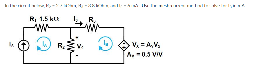 Solved In the circuit below, R2=2.7kOhm,R3=3.8kOhm, and IS=6 | Chegg.com