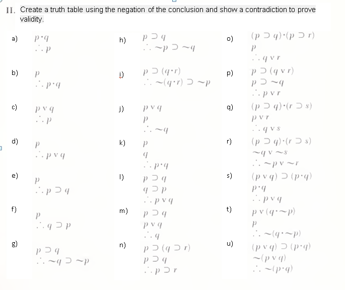 II. Create a truth table using the negation of the | Chegg.com