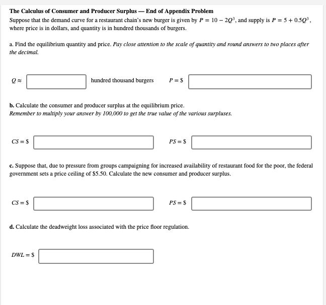Solved The Calculus of Consumer and Producer Surplus — End | Chegg.com