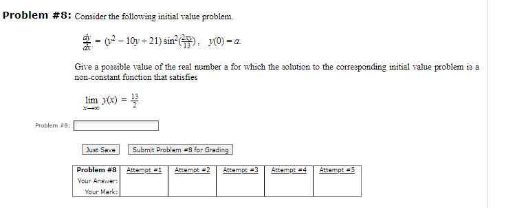 Solved Problem #8: Consider the following initial value | Chegg.com