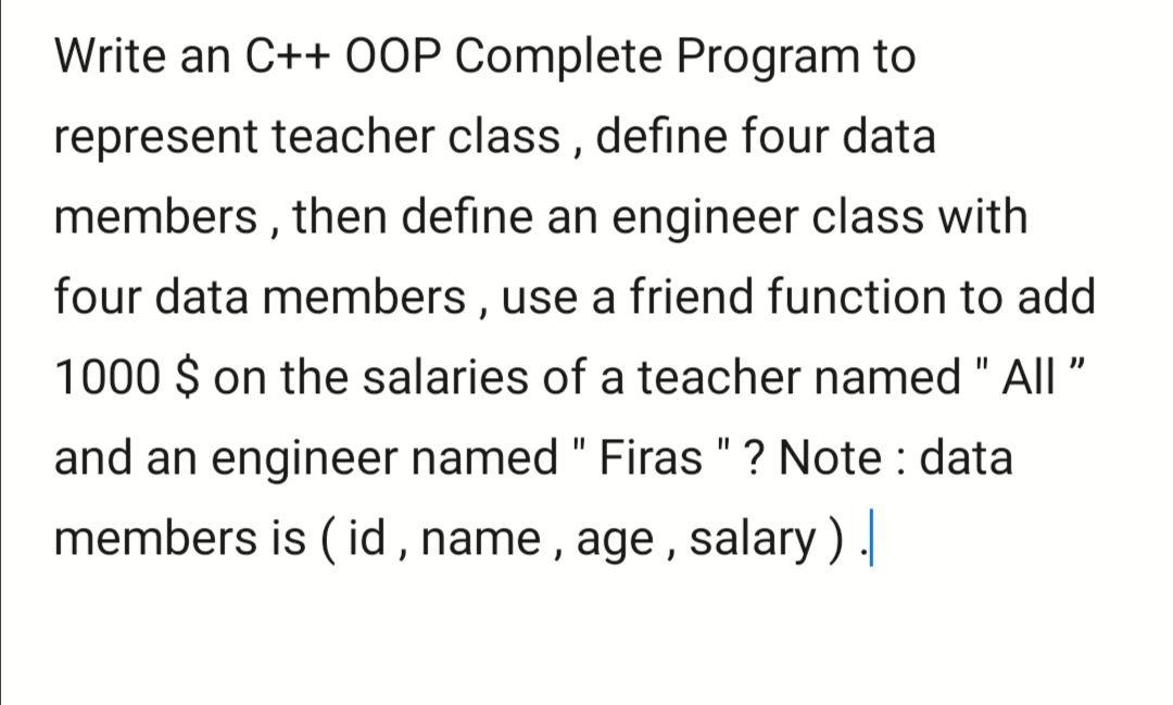 Solved Write an C++ OOP Complete Program to represent | Chegg.com
