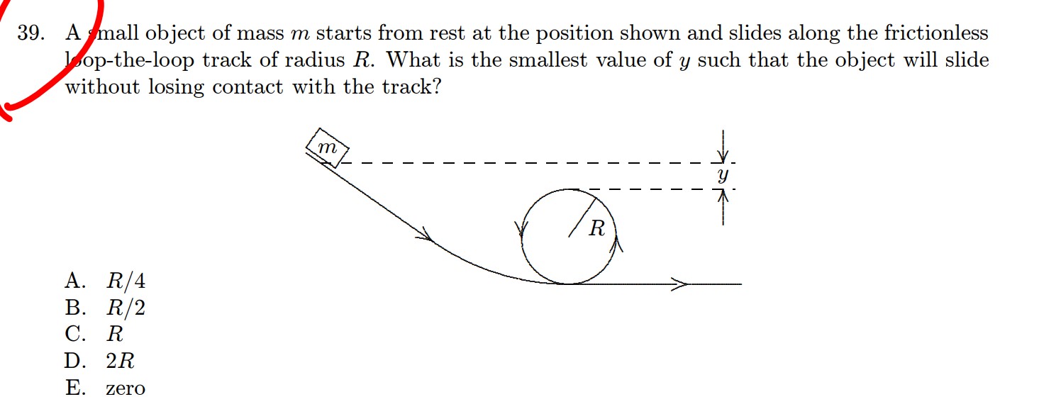 Solved 39. A mall object of mass m starts from rest at the | Chegg.com