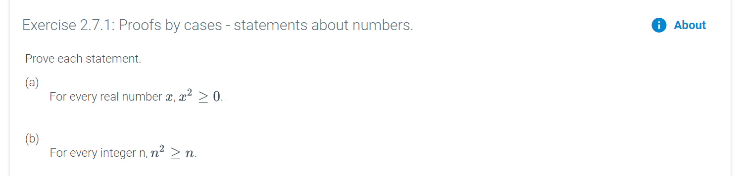 Solved Exercise 2.7.1: Proofs by cases - statements about | Chegg.com