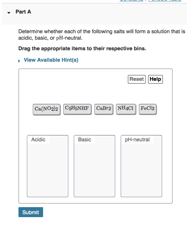 Solved Part A Determine whether each of the following salts | Chegg.com