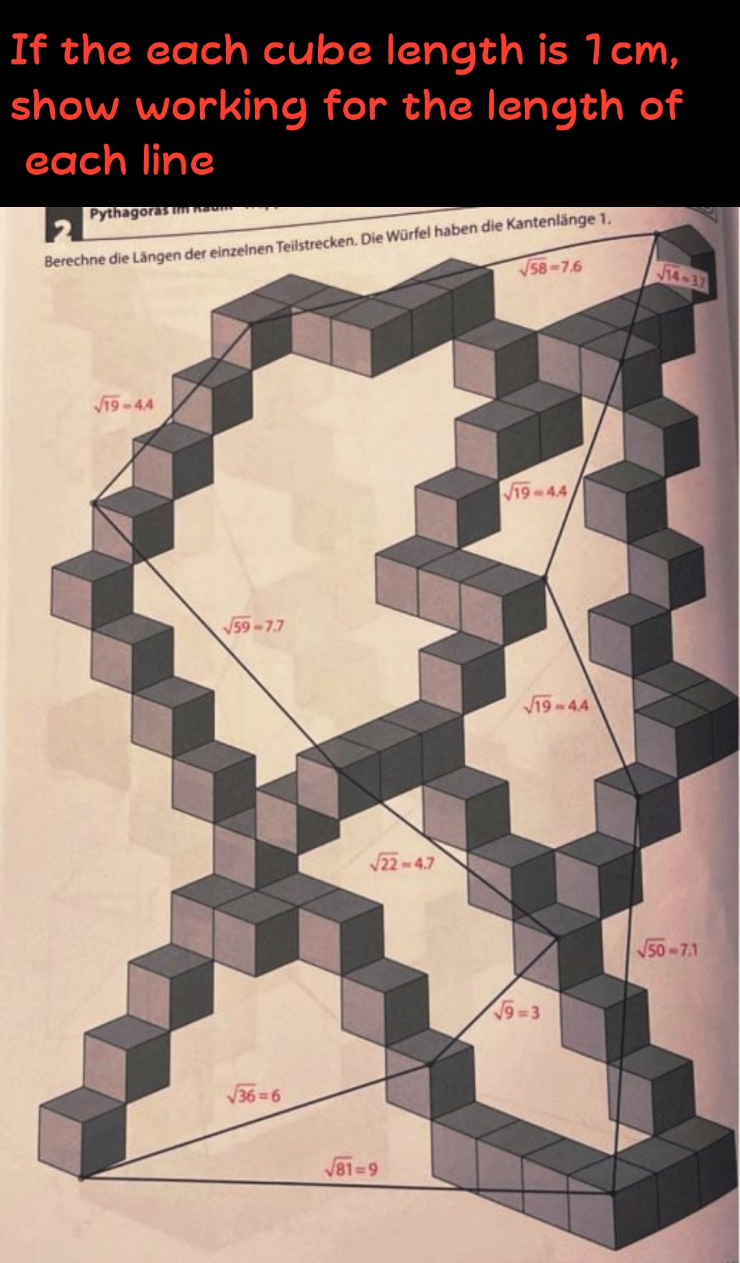 Solved If the each cube length is 7cm,show working for the | Chegg.com