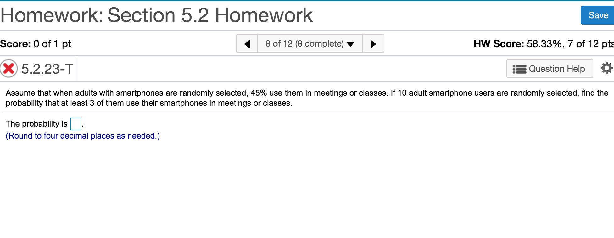 Solved Homework Section 5 2 Homework Save Hw Score 58 33