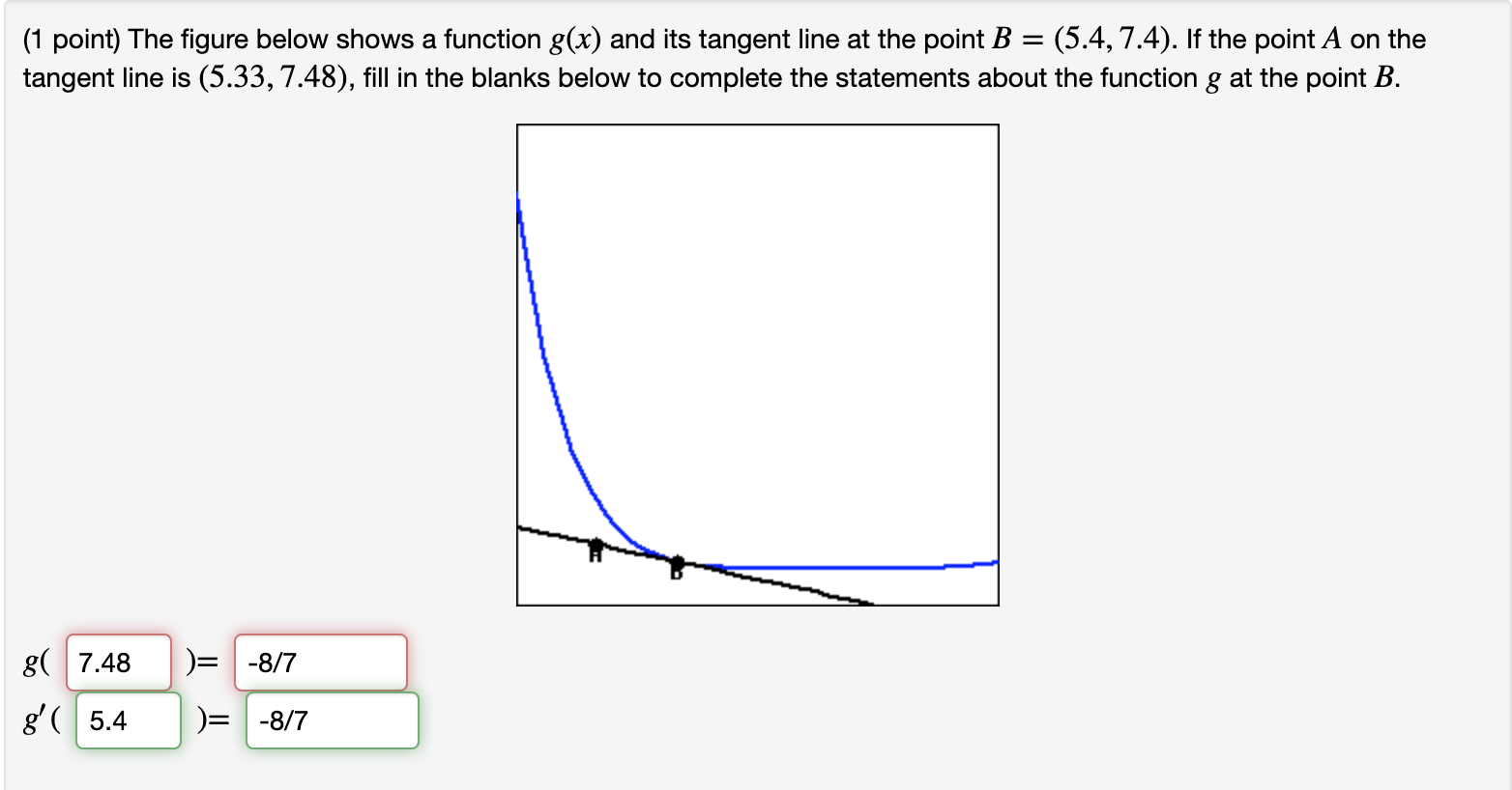 Solved (1 point) The figure below shows a function g(x) and | Chegg.com