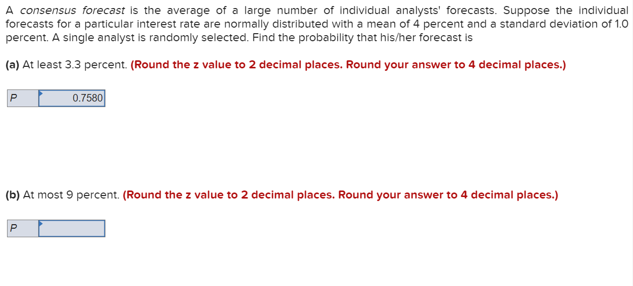 Solved A consensus forecast is the average of a large number | Chegg.com