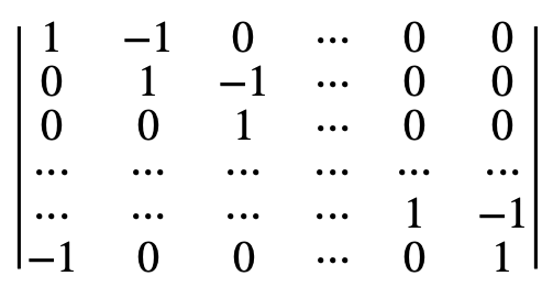 Solved ∣∣100⋯⋯−1−110⋯⋯00−11⋯⋯0⋯⋯⋯⋯⋯⋯000⋯10000⋯−11∣∣ | Chegg.com
