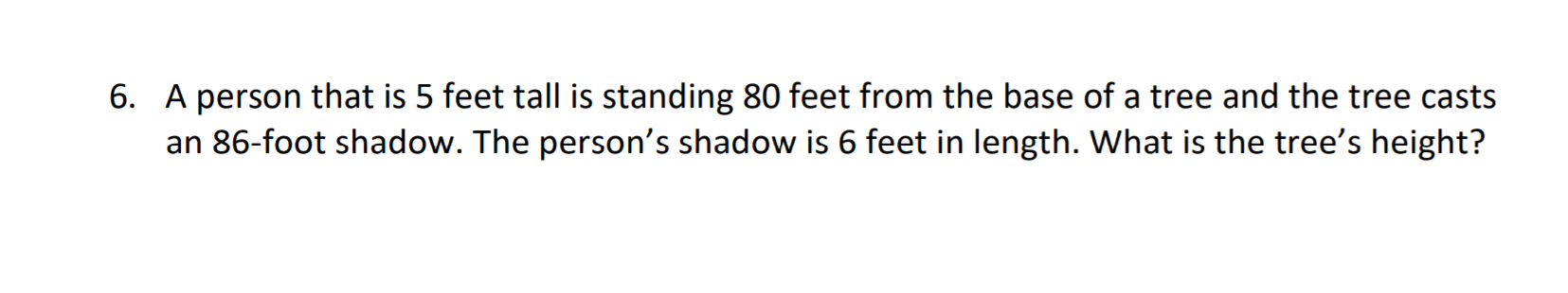 Solved 6. A person that is 5 feet tall is standing 80 feet | Chegg.com