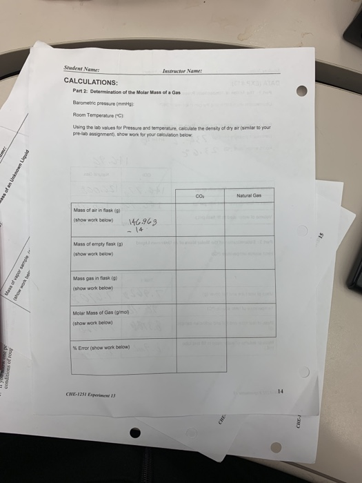 Student Name: Instructor Name: CALCULATIONS Part 2: | Chegg.com