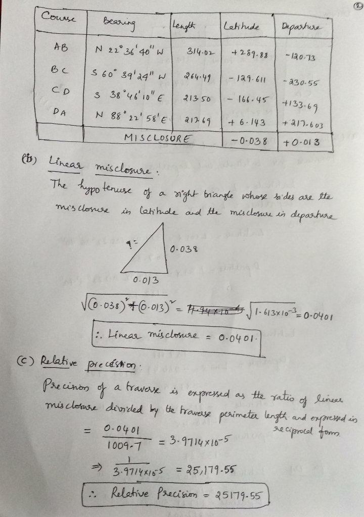 Solved (1) For the closed polygon traverse given below | Chegg.com