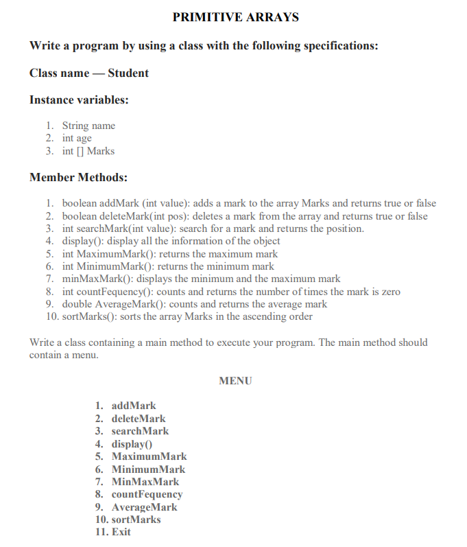 Solved Primitive Arrays Write A Program By Using A Class 
