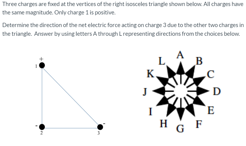 Solved Three charges are fixed at the vertices of the right | Chegg.com