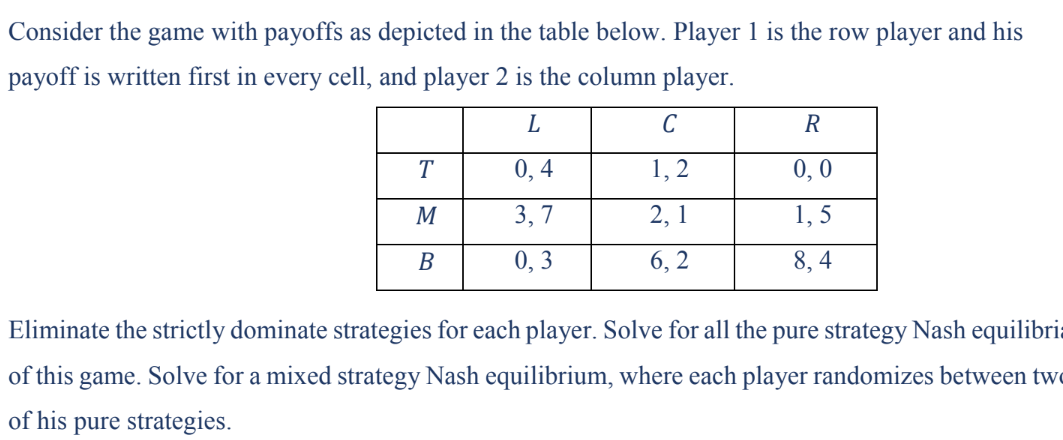 Solved Consider the game with payoffs as depicted in the | Chegg.com