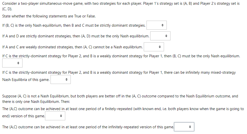 Solved Consider a two-player simultaneous-move game, with | Chegg.com