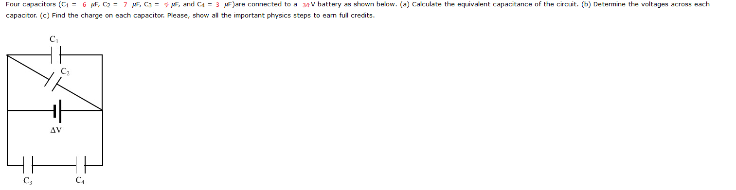 Solved Four capacitors (C1 = 6 MF, C2 = 7 uF, C3 = 9 MF, and | Chegg.com