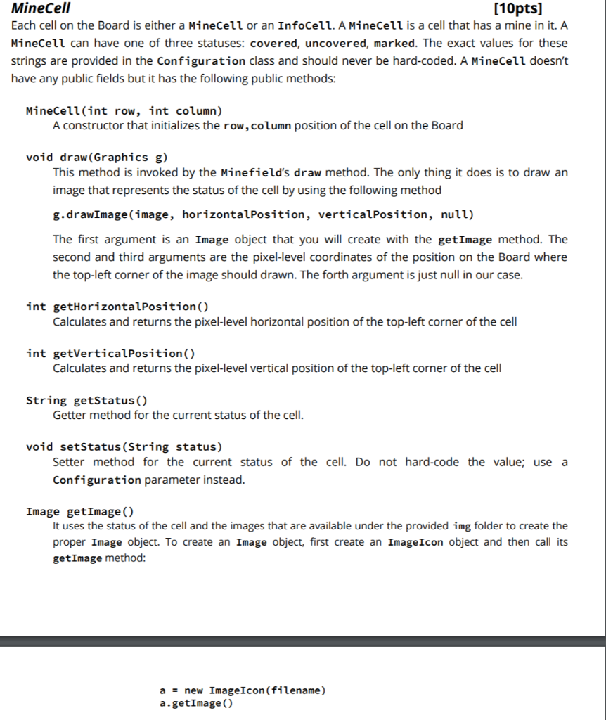 MineCell [10pts] Each cell on the Board is either a | Chegg.com