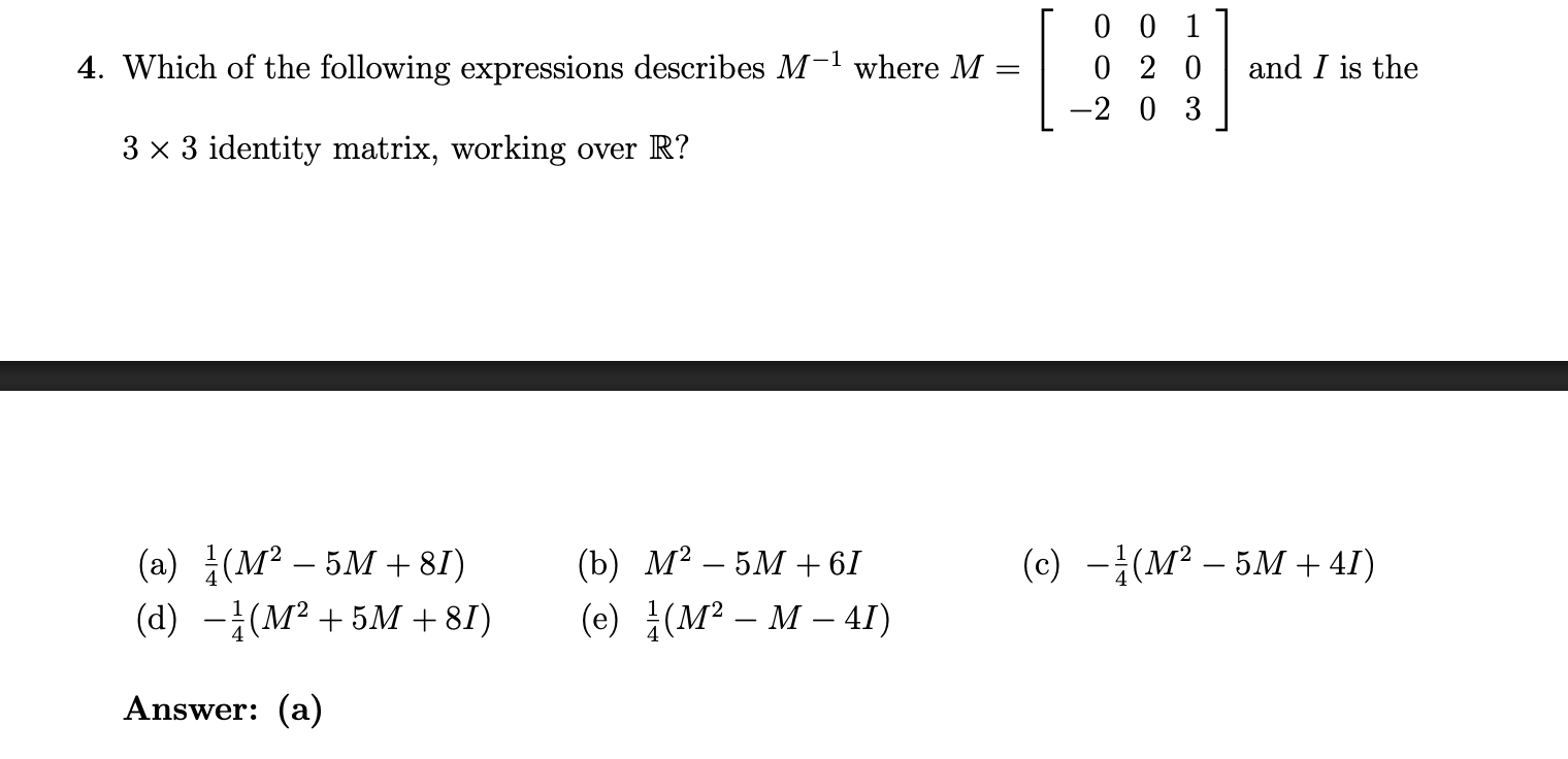 Solved Which of ﻿the following expressions describes M-1 | Chegg.com