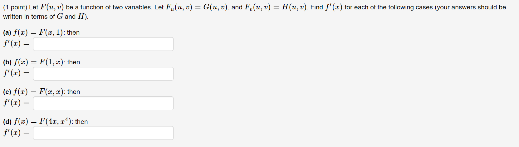 Solved (1 point) Let F(u,v) be a function of two variables. | Chegg.com
