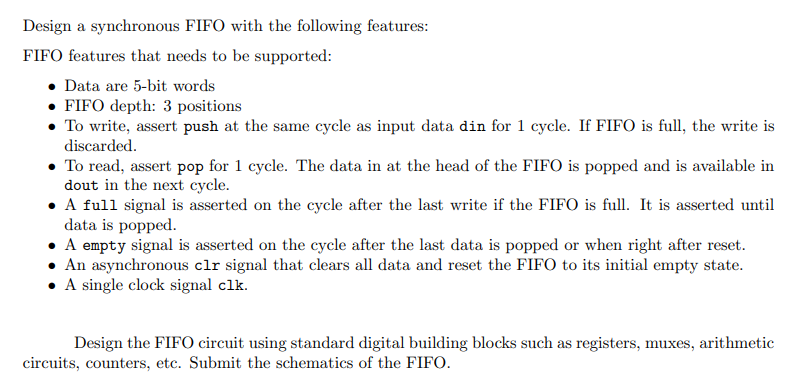 Solved Design a synchronous FIFO with the following | Chegg.com