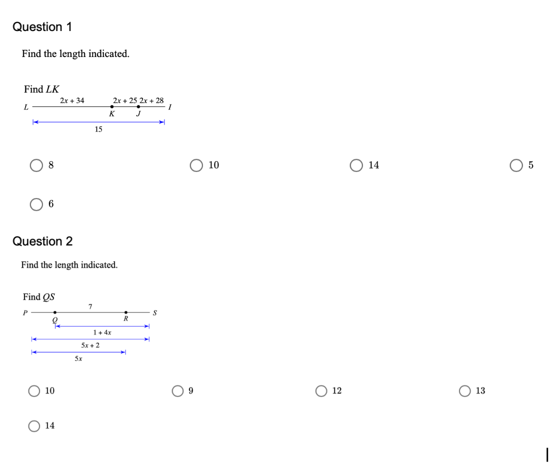 Solved Question 1Find the length indicated.Question 2Find | Chegg.com