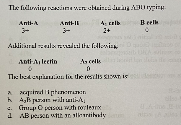 Solved The following reactions were obtained during ABO | Chegg.com