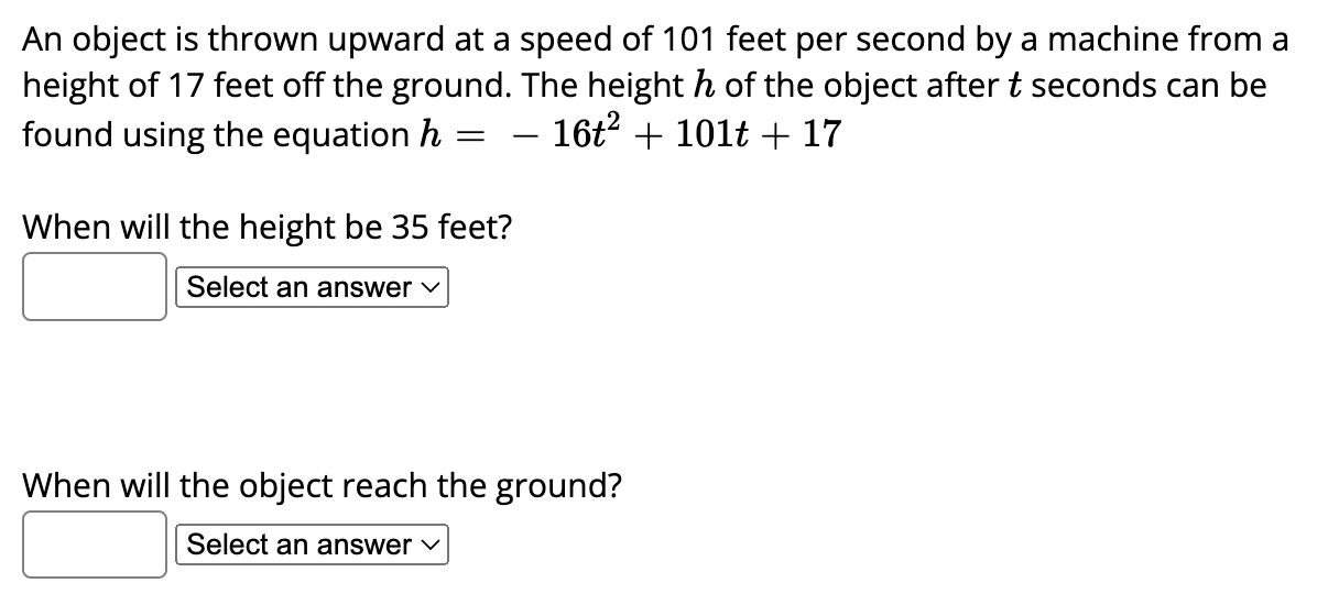 Solved An object is thrown upward at a speed of 101 feet per | Chegg.com