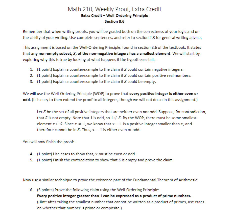Solved Math 210, Weekly Proof, Extra Credit Extra Credit - | Chegg.com