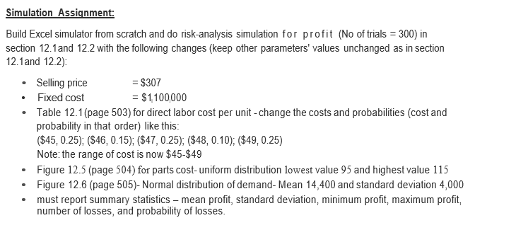 Solved Simulation Assignment: Build Excel simulator from | Chegg.com