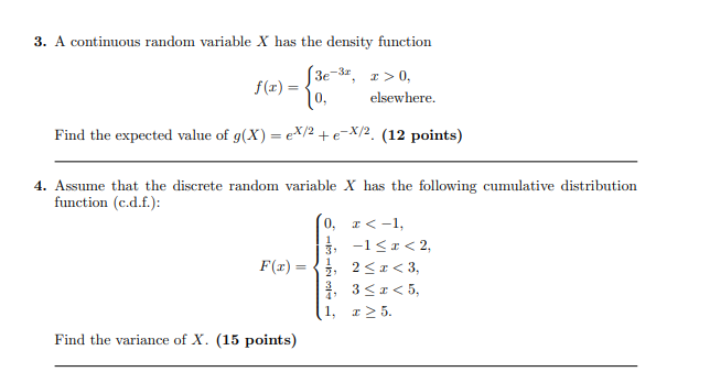 Solved 3. A continuous random variable X has the density | Chegg.com