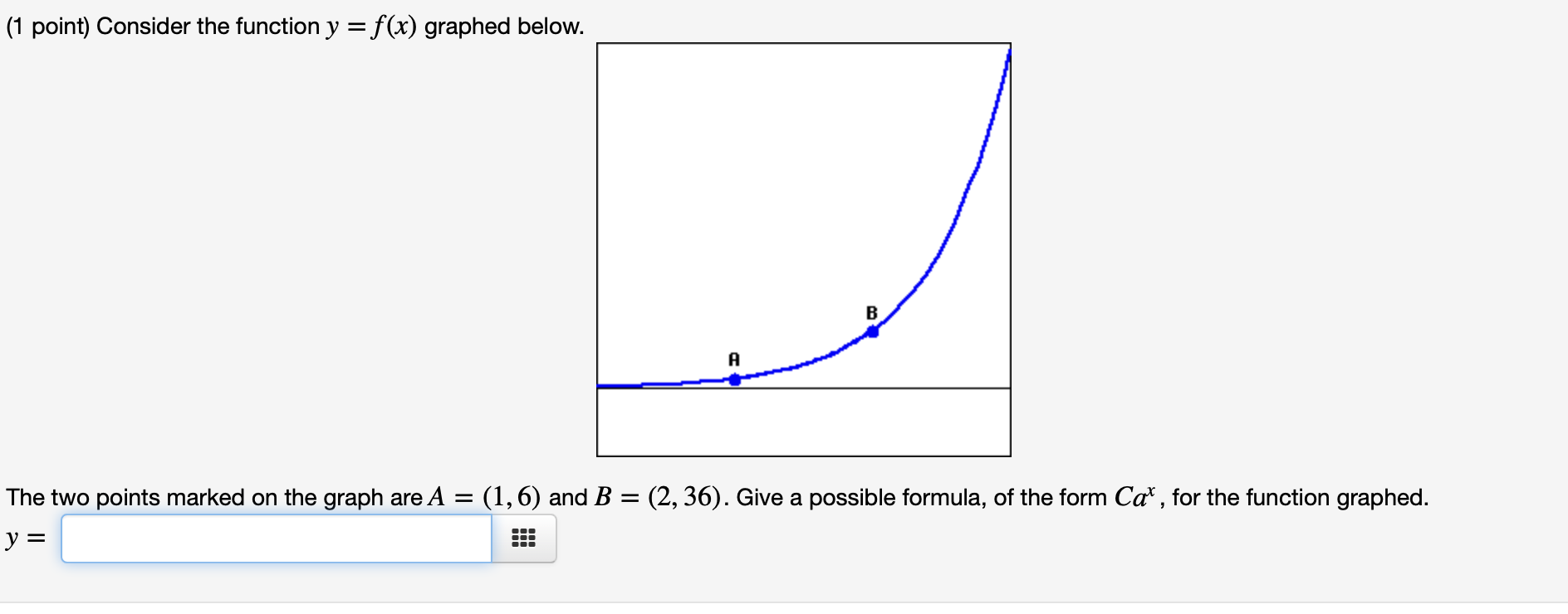 Solved (1 point) Consider the function y=f(x) graphed below | Chegg.com