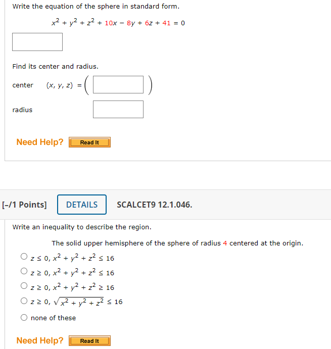 Solved Write the equation of the sphere in standard form. | Chegg.com ...
