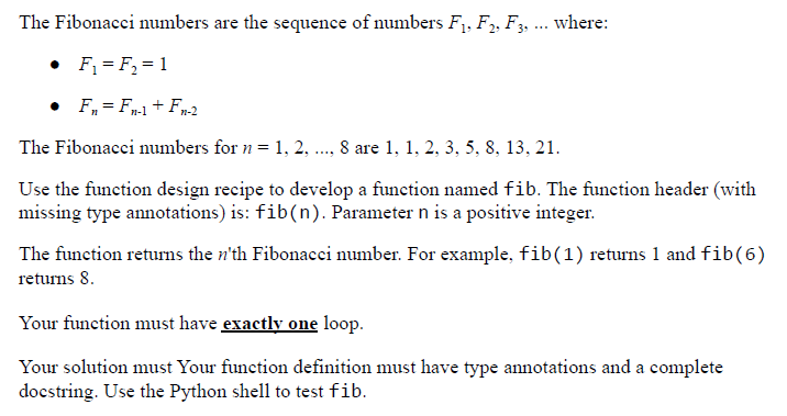 Solved The Fibonacci numbers are the sequence of numbers | Chegg.com