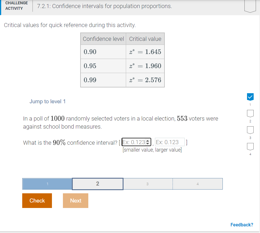 Solved CHALLENGE ACTIVITY 7.2.1: Confidence intervals for | Chegg.com