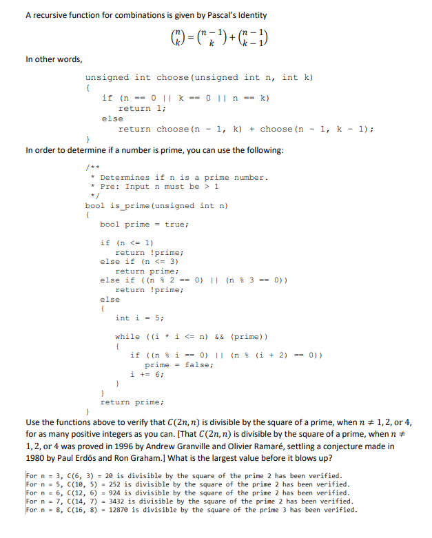 A recursive function for combinations is given by | Chegg.com