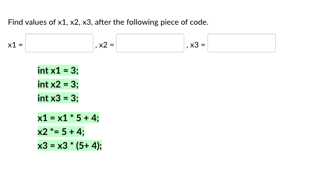 Solved Find values of x1,x2,x3, after the following piece of | Chegg.com