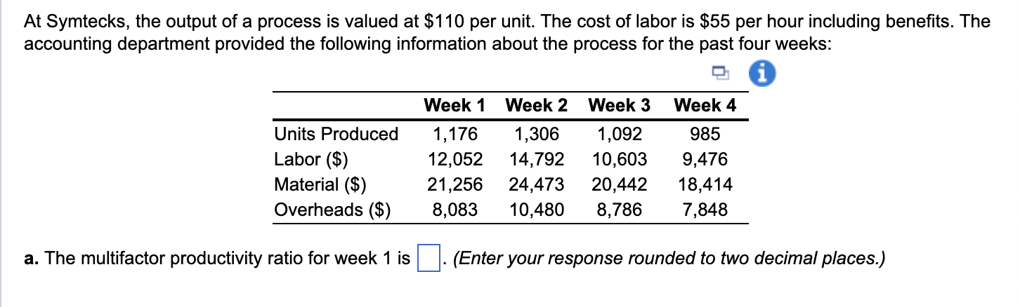 Solved At Symtecks, the output of a process is valued at | Chegg.com