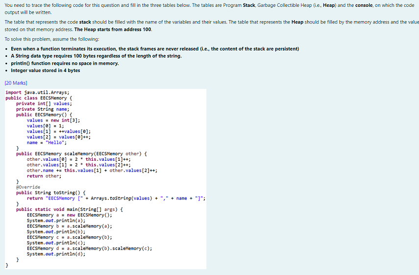 Solved You need to trace the following code for this | Chegg.com
