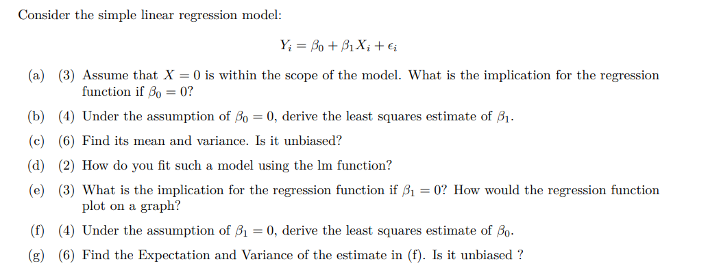Solved Consider The Simple Linear Regression Model Yi Bo 