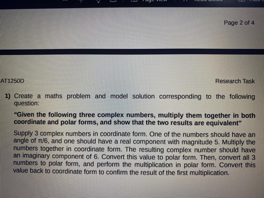 Solved Page 2 of 4 AT1250D Research Task 1) Create a maths | Chegg.com