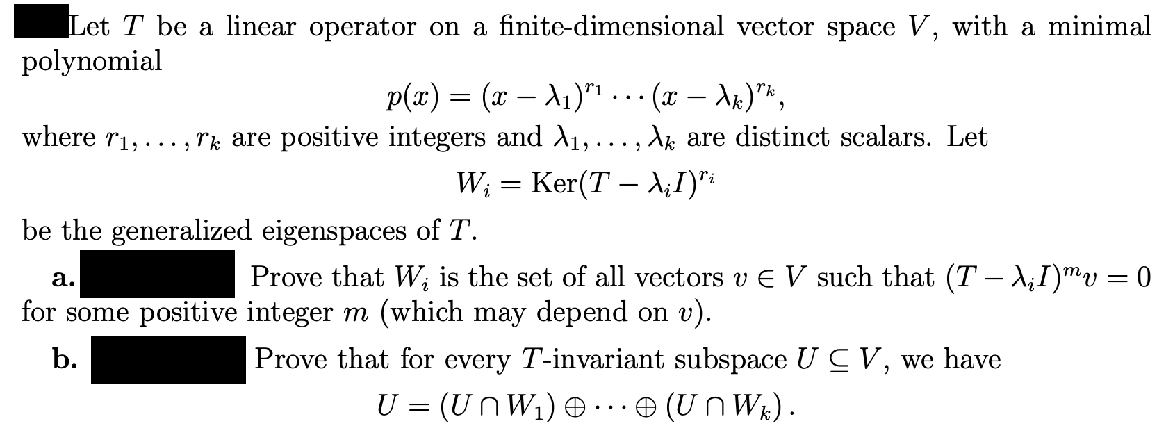 Let T be a linear operator on a finite-dimensional | Chegg.com