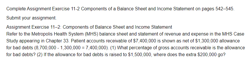 Complete Assignment Exercise 11-2 Components of a | Chegg.com