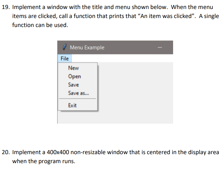 Solved 19. Implement a window with the title and menu shown | Chegg.com