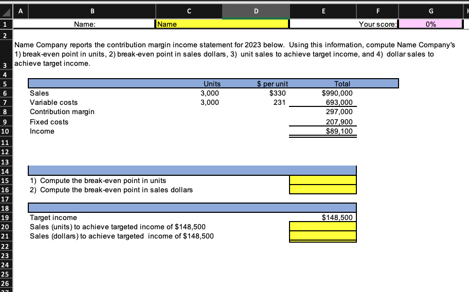 Solved Click on the "CVP" tab and enter your name in Cell | Chegg.com