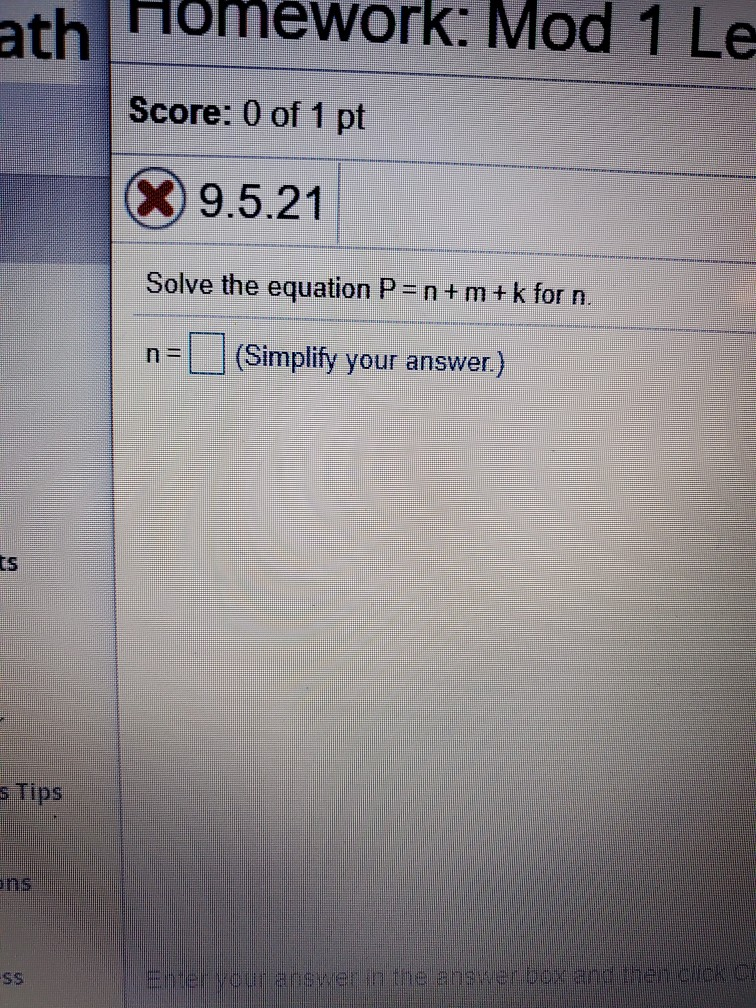 ath Homework: Mod 1 Le Score: 0 of 1 pt X9.5.21 Solve | Chegg.com