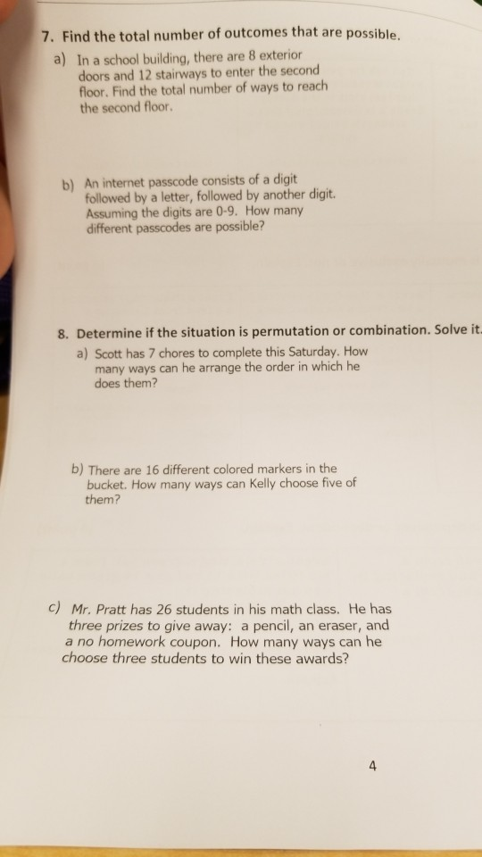 Solved 7. Find the total number of outcomes that are | Chegg.com